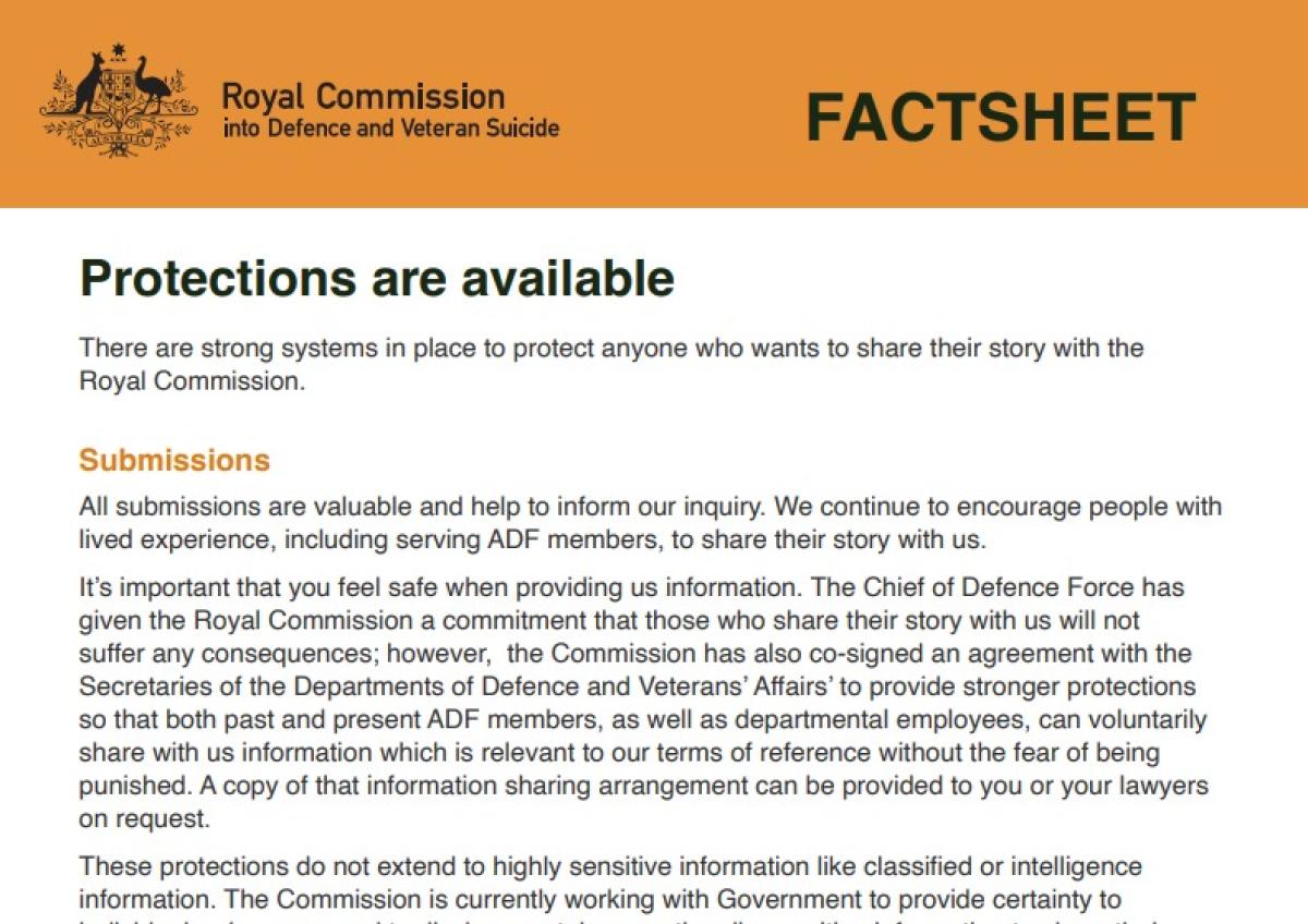 Protections | Royal Commission into Defence and Veteran Suicide